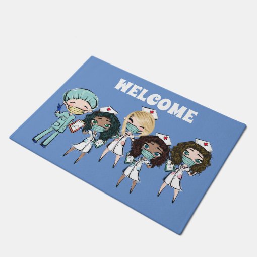 Nurse Doctor illustration welcome hospital clinic Doormat | Zazzle