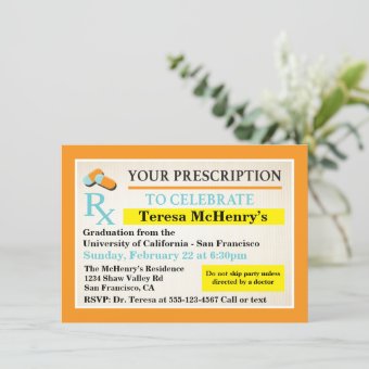 Nurse Doctor Medical Graduation Prescription label Invitation | Zazzle