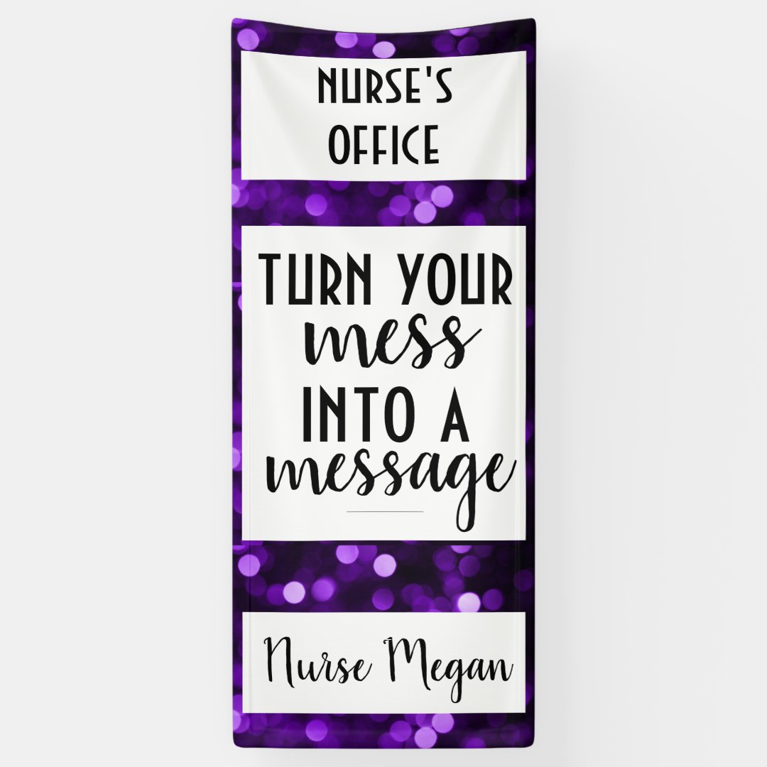 Nurse Door Decor; Purple Bokeh; Mess Into Message Banner | Zazzle