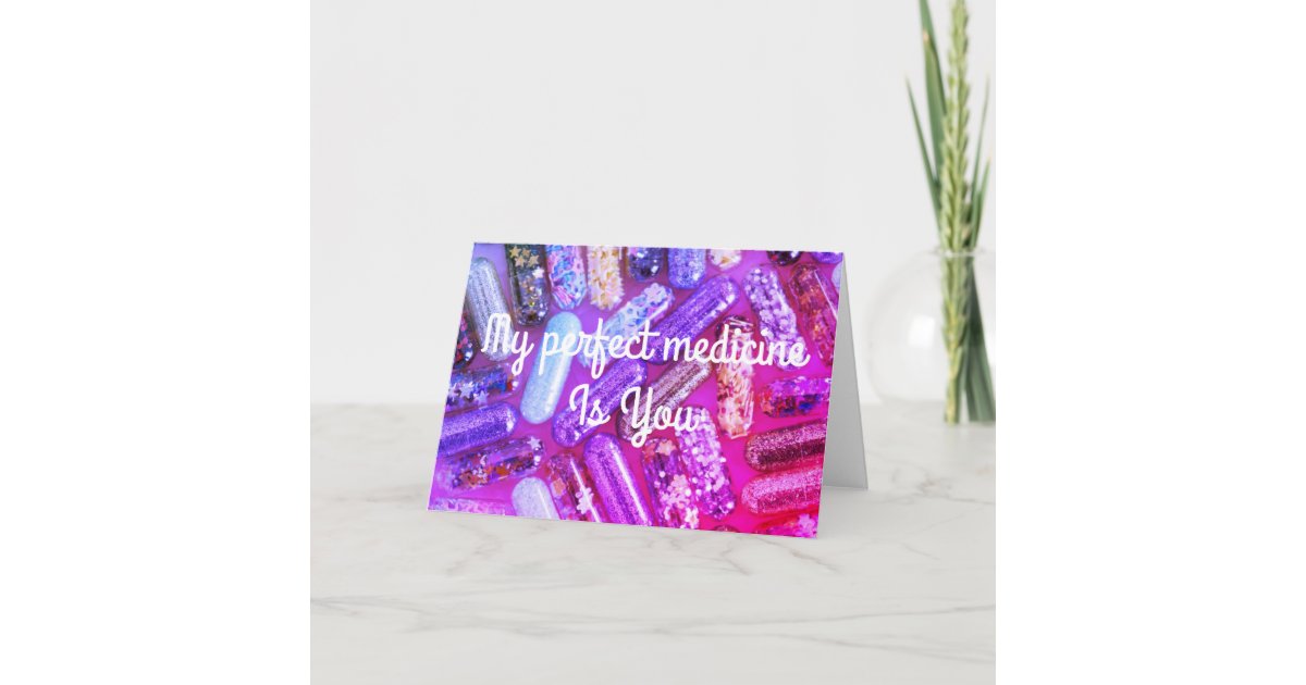 Nurse glitter purple pink medication romantic card | Zazzle