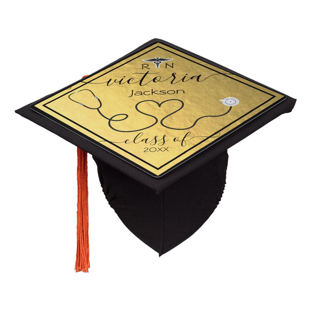 Nurse Golden Graduation Heart Cap Topper | Zazzle