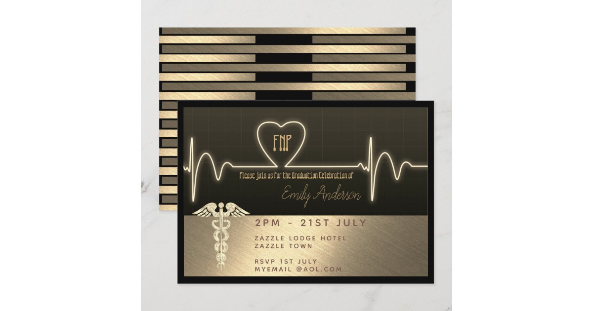 Nurse Graduate Invite FNP RN - Black Gold Metallic | Zazzle