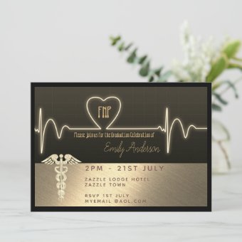 Nurse Graduate Invite FNP RN - Black Gold Metallic | Zazzle