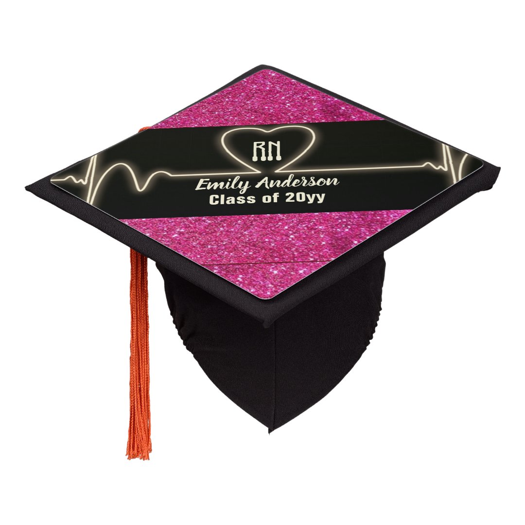 NURSE Graduate Pink Gold Glitter Personalized Fun Graduation Cap Topper ...