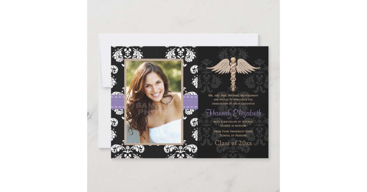 Nurse Graduation Announcements Invitations Purple | Zazzle