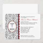 Nurse Graduation BSN RN black burgundy damask Invitation | Zazzle