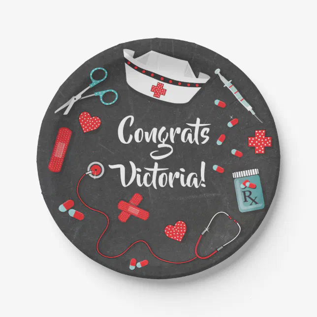 Nurse graduation icons paper plates | Zazzle