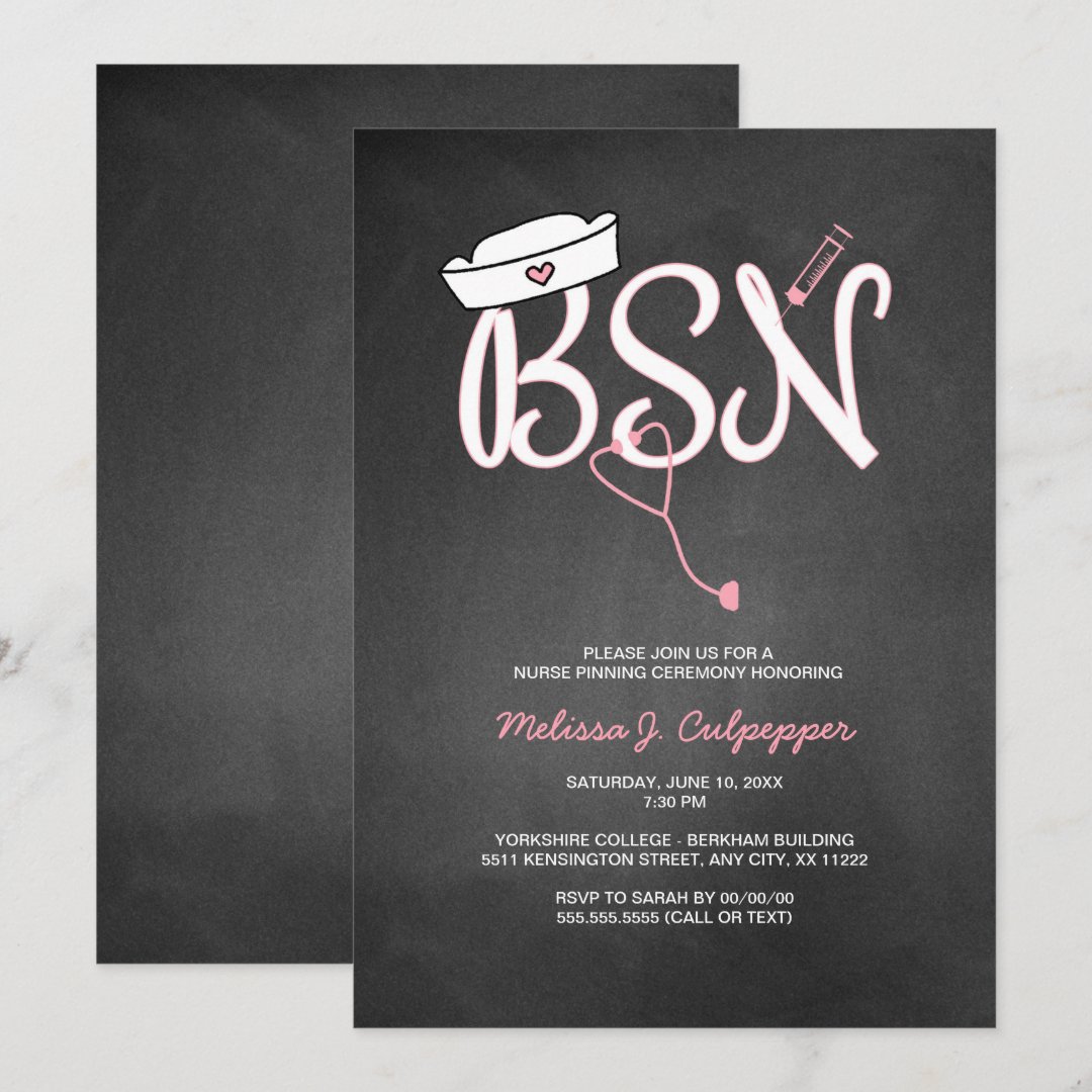 Nurse graduation invitation, bsn pinning ceremony invitation | Zazzle