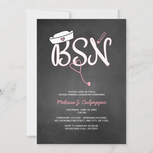 Nurse graduation invitation, bsn pinning ceremony invitation | Zazzle