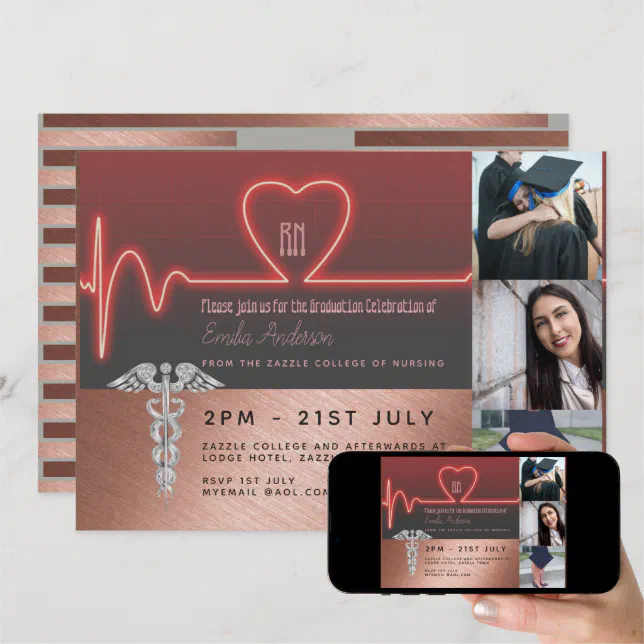 Nurse Graduation Invitation - PHOTO RN Rose Gold | Zazzle