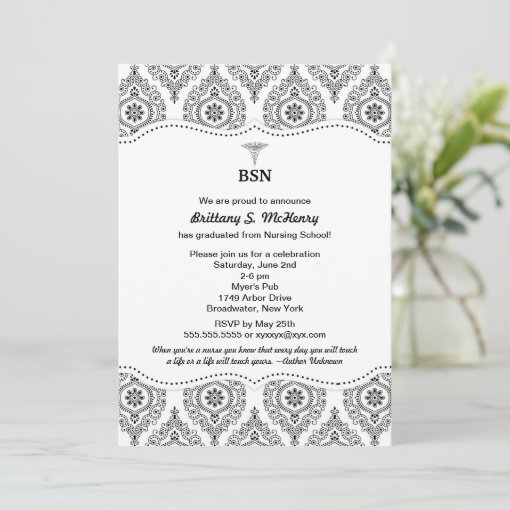 Nurse graduation modern damask BSN RN LPN CNA etc Invitation | Zazzle