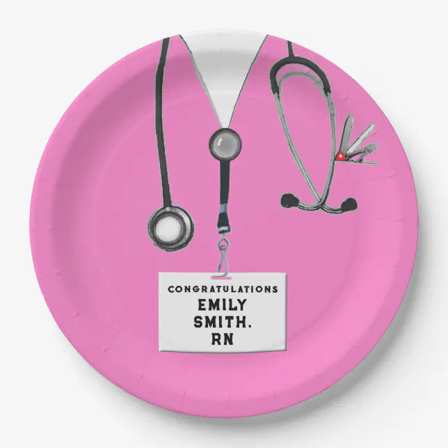 Nurse Graduation Party Pink Paper Plates | Zazzle