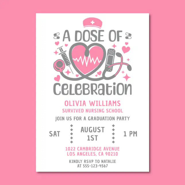 Nurse Graduation Party RN Modern Pink & Gray Invitation | Zazzle