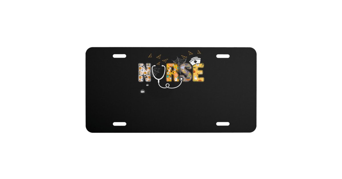 Nurse Halloween Gift With Pumpkin Boo Spider Witch License Plate | Zazzle