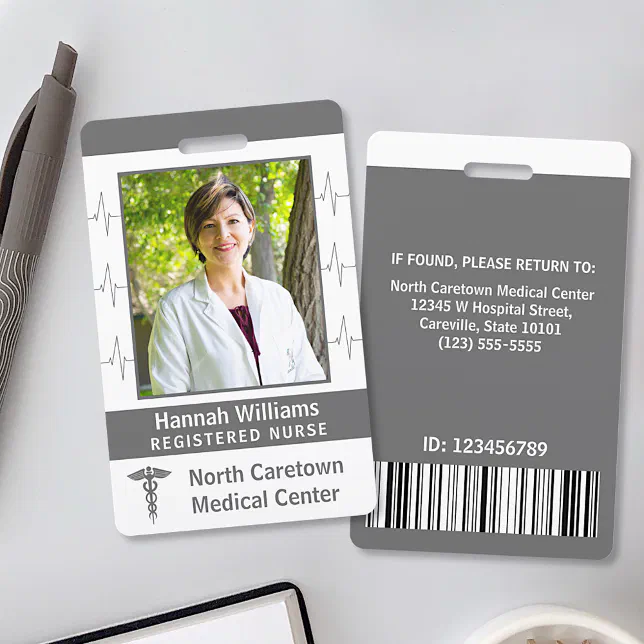 Nurse Hospital Custom Employee Photo Logo Bar Code Badge | Zazzle