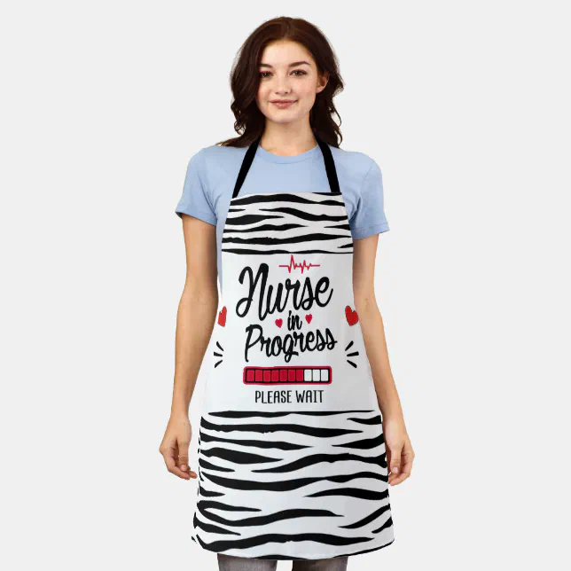 Nurse in progress loading fun zebra skin fur apron | Zazzle