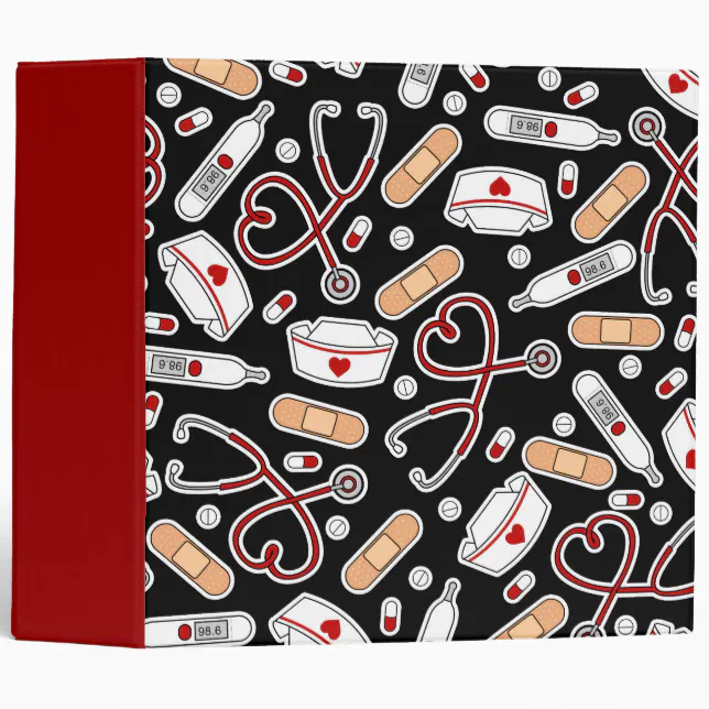 Nurse Love Print Black Background 3 Ring Binder | Zazzle