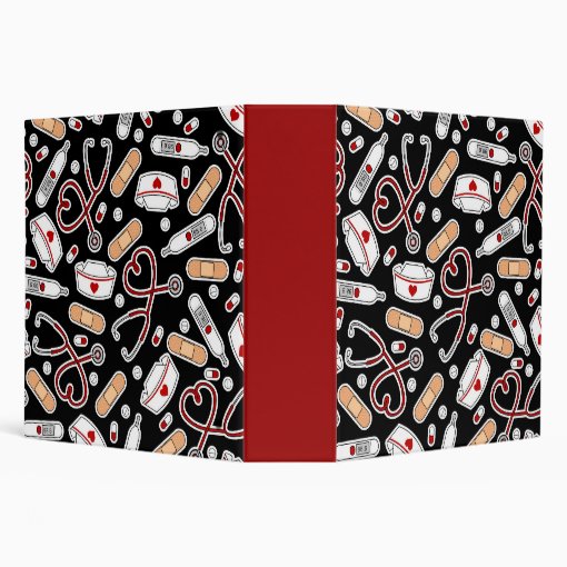 Nurse Love Print Black Background 3 Ring Binder | Zazzle