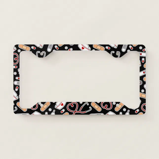 Nurse Love Print Black Background License Plate Frame | Zazzle