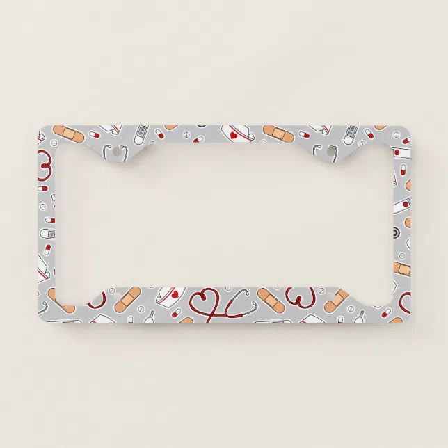 Nurse Love Print Gray Background License Plate Frame | Zazzle
