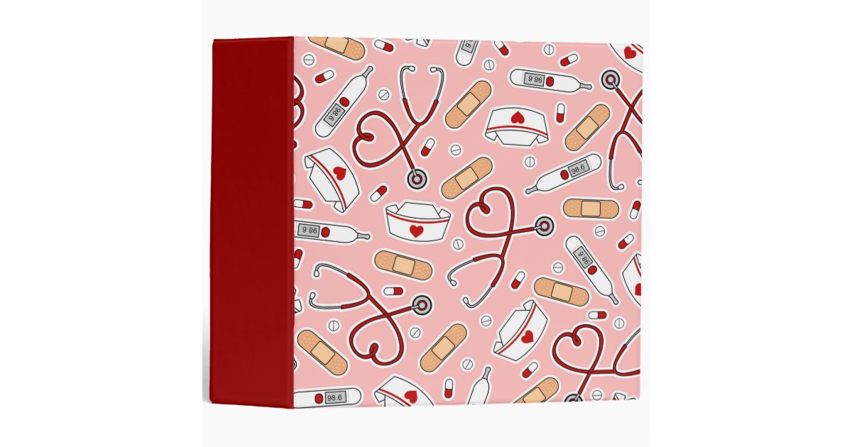 Nurse Love Print Pink Background 3 Ring Binder | Zazzle