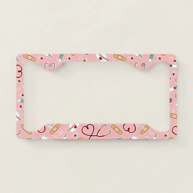 Nurse Love Print Pink Background License Plate Frame | Zazzle