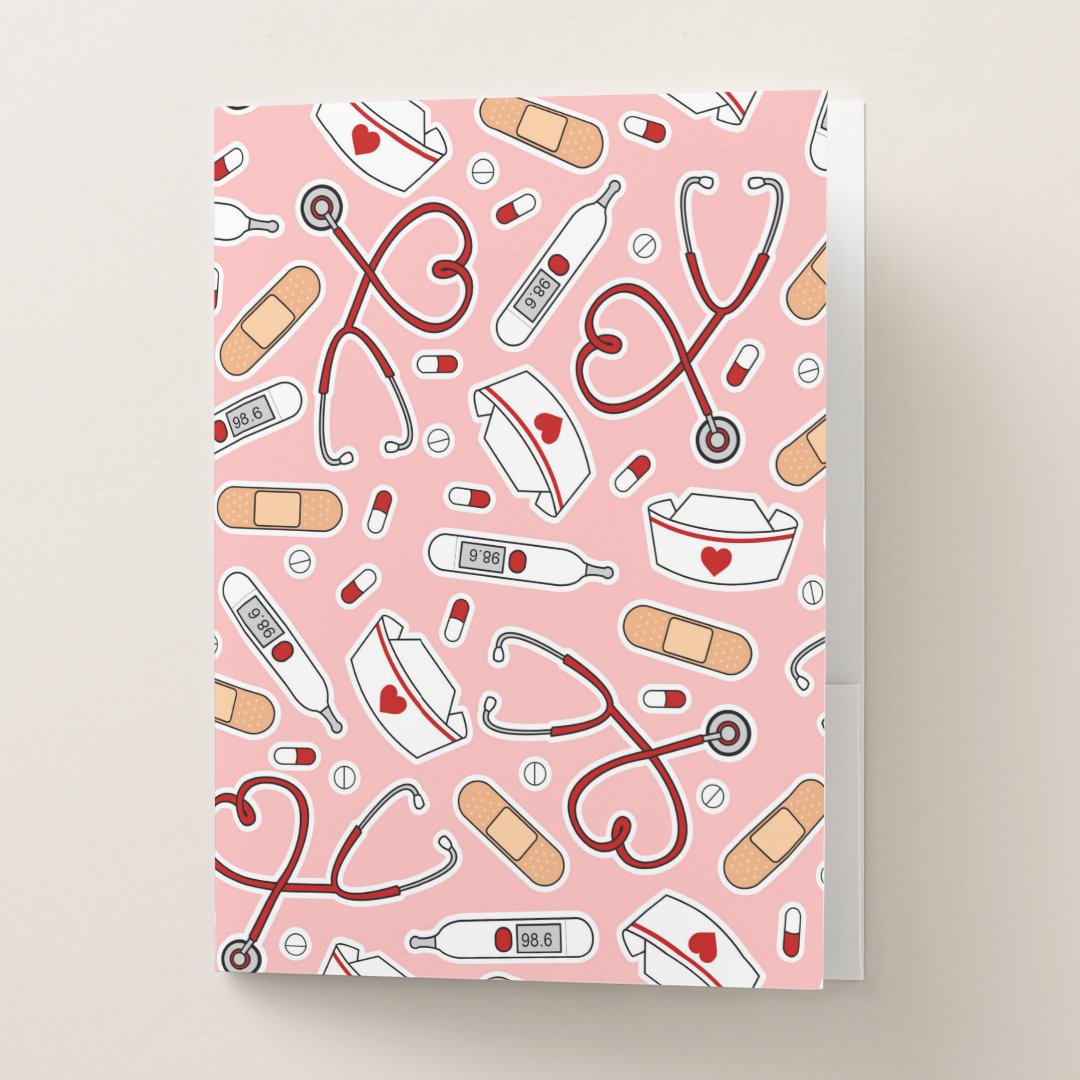 Nurse Love Print Pink Background Pocket Folder | Zazzle