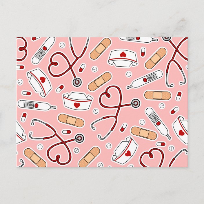 Nurse Love Print Pink Background Postcard | Zazzle.com