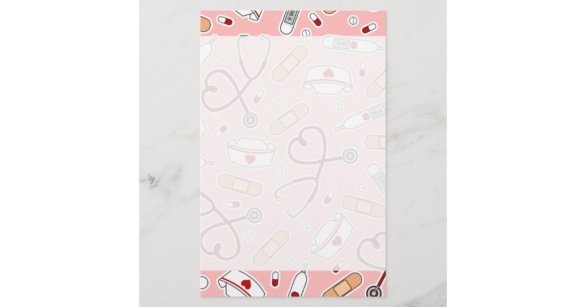 Nurse Love Print Pink Background Stationery | Zazzle
