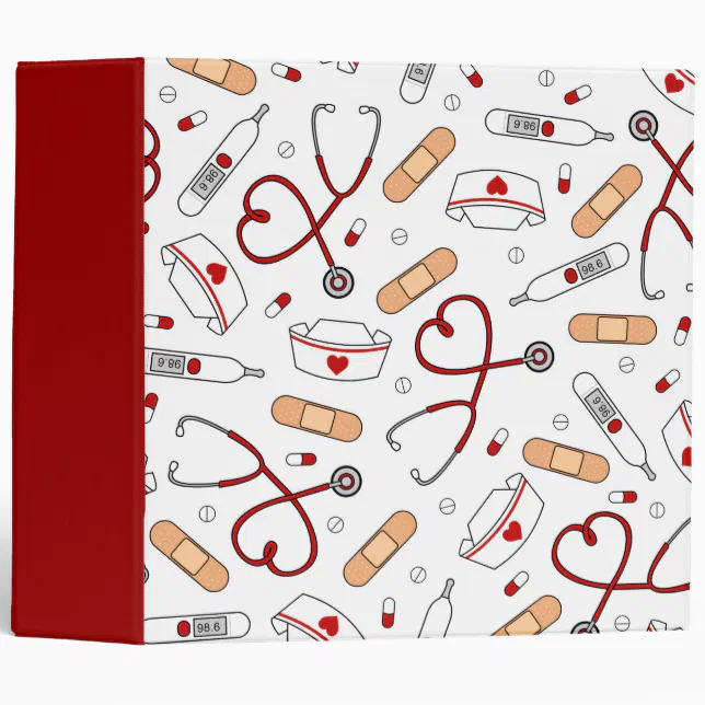 Nurse Love Print White Background 3 Ring Binder | Zazzle