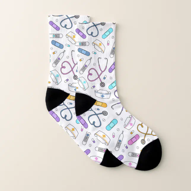 Nurse Love Print White Background Pastel Socks | Zazzle