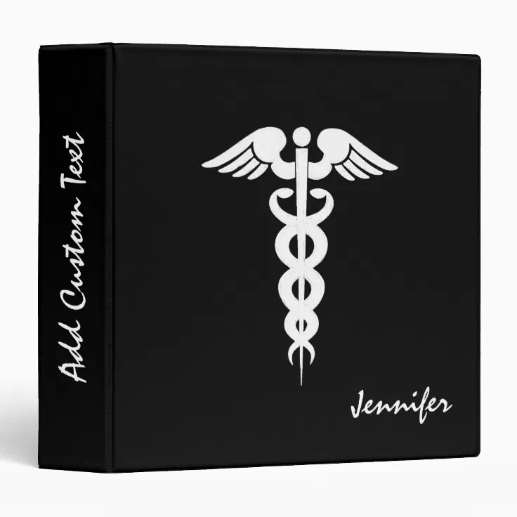 Nurse Medical Caduceus Black White Personalized 3 Ring Binder | Zazzle