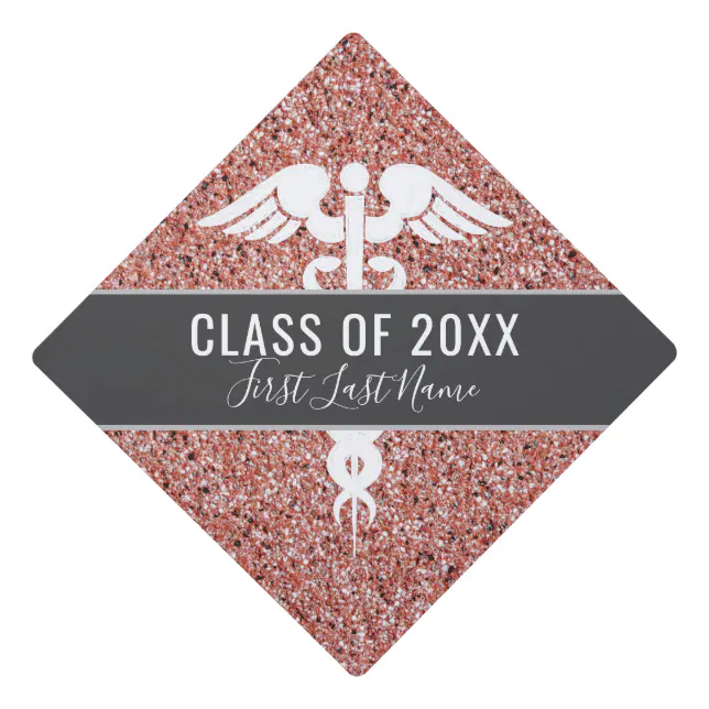 Nurse Medical Caduceus Rose Gold Glitter College Graduation Cap Topper ...