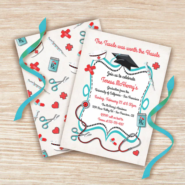 Nurse Medical Graduation Invitation with icons | Zazzle
