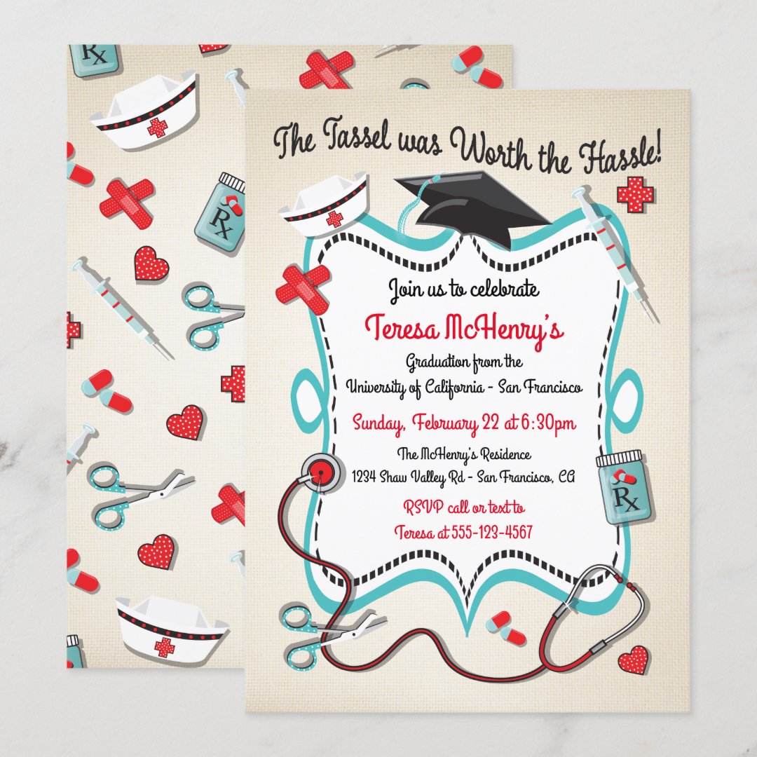 Nurse Medical Graduation Invitation with icons | Zazzle