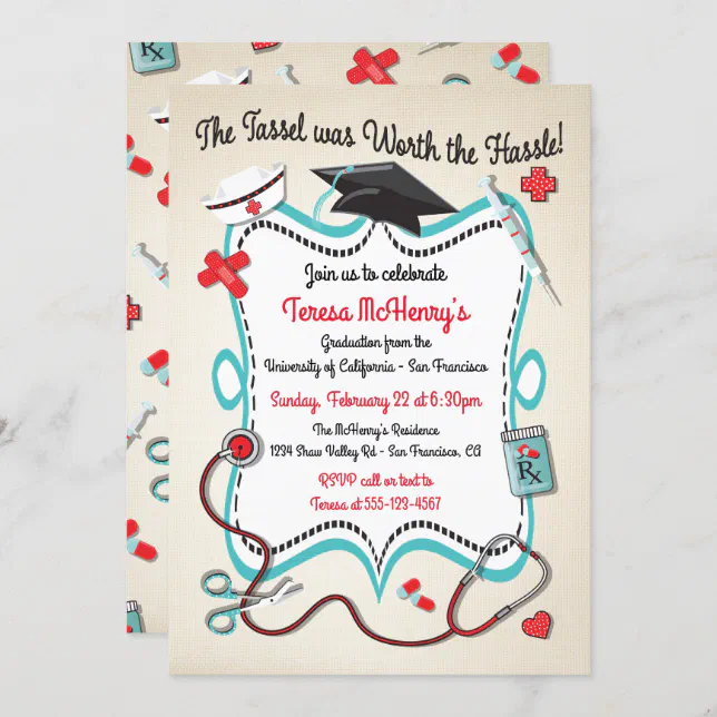 Nurse Medical Graduation Invitation with icons | Zazzle