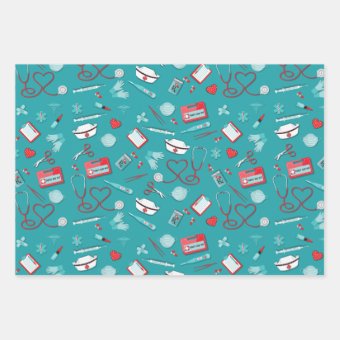 Nurse Medical Icons Health care Wrapping Paper Sheets | Zazzle