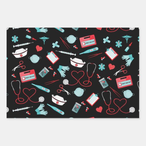 Nurse Medical Icons Health care Wrapping Paper Sheets | Zazzle