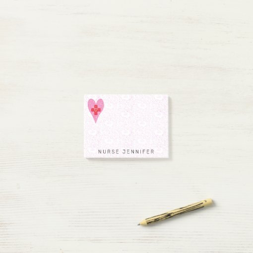 Nurse Monogram Pink Hearts Pattern 4x3 Post-it Notes | Zazzle
