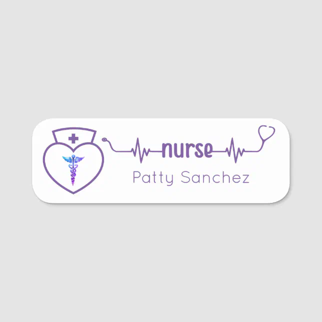 Nurse Name Plate badges Minimalist Purple Modern | Zazzle