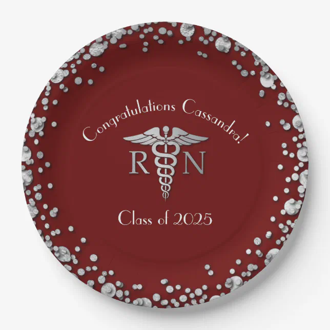 Nurse Nursing School Graduation Maroon Silver Paper Plates | Zazzle