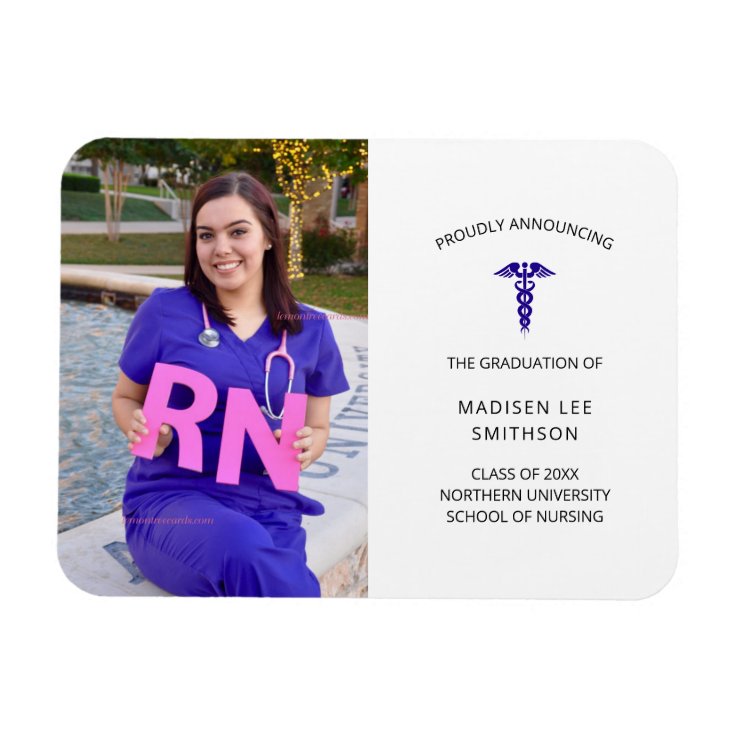 Nurse photo graduation announcement magnet | Zazzle
