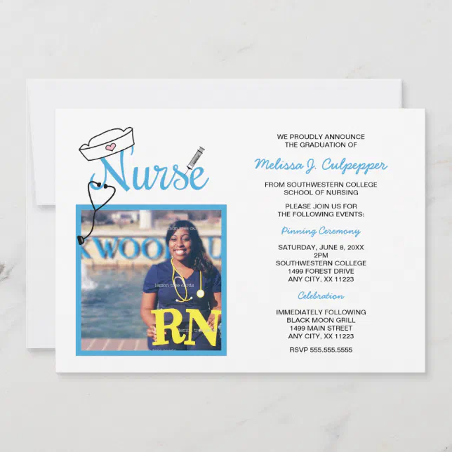 Nurse photo graduation pinning invites / blue | Zazzle