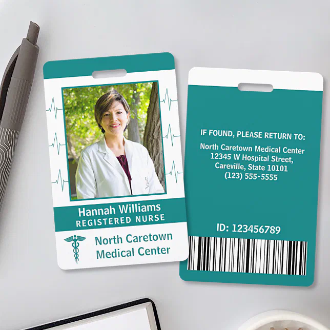 Nurse Photo Hospital Employee Custom Bar Code Logo Badge | Zazzle