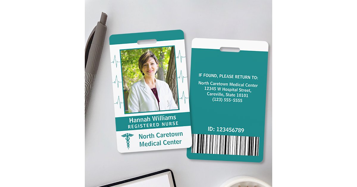 Nurse Photo Hospital Employee Custom Bar Code Logo Badge | Zazzle