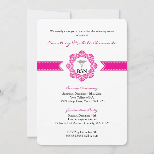 Nurse pinning ceremony or graduation party RN BSN Invitation | Zazzle
