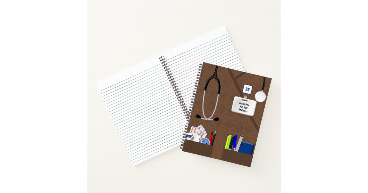 Nurse Pockets In Brown Scrubs Personalized Notebook | Zazzle
