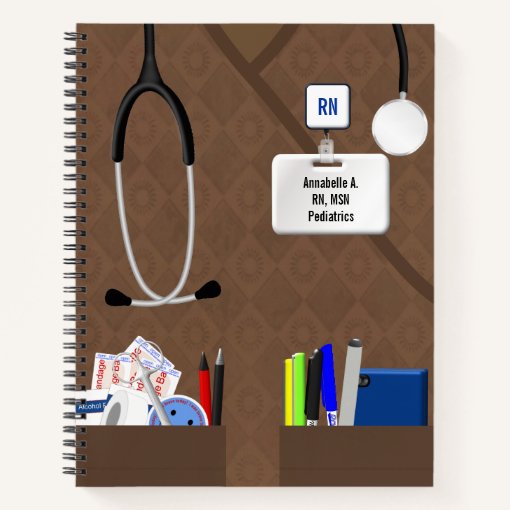 Nurse Pockets In Brown Scrubs Personalized Notebook | Zazzle