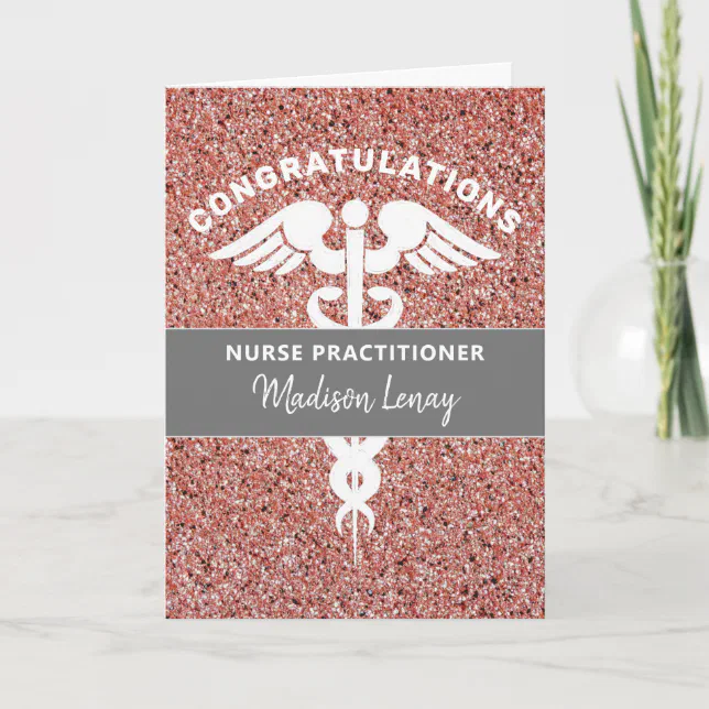 Nurse Practitioner Graduation Rose Gold Name Card | Zazzle