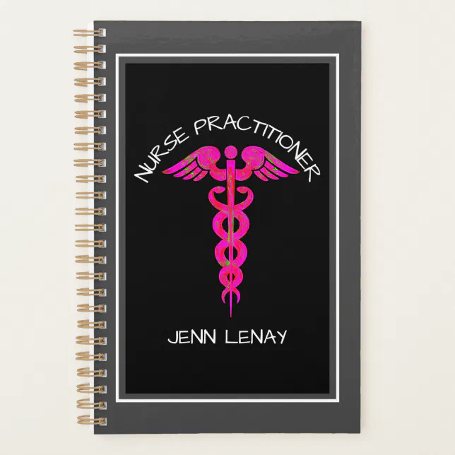 Nurse Practitioner Medical Pink Caduceus Name Planner | Zazzle